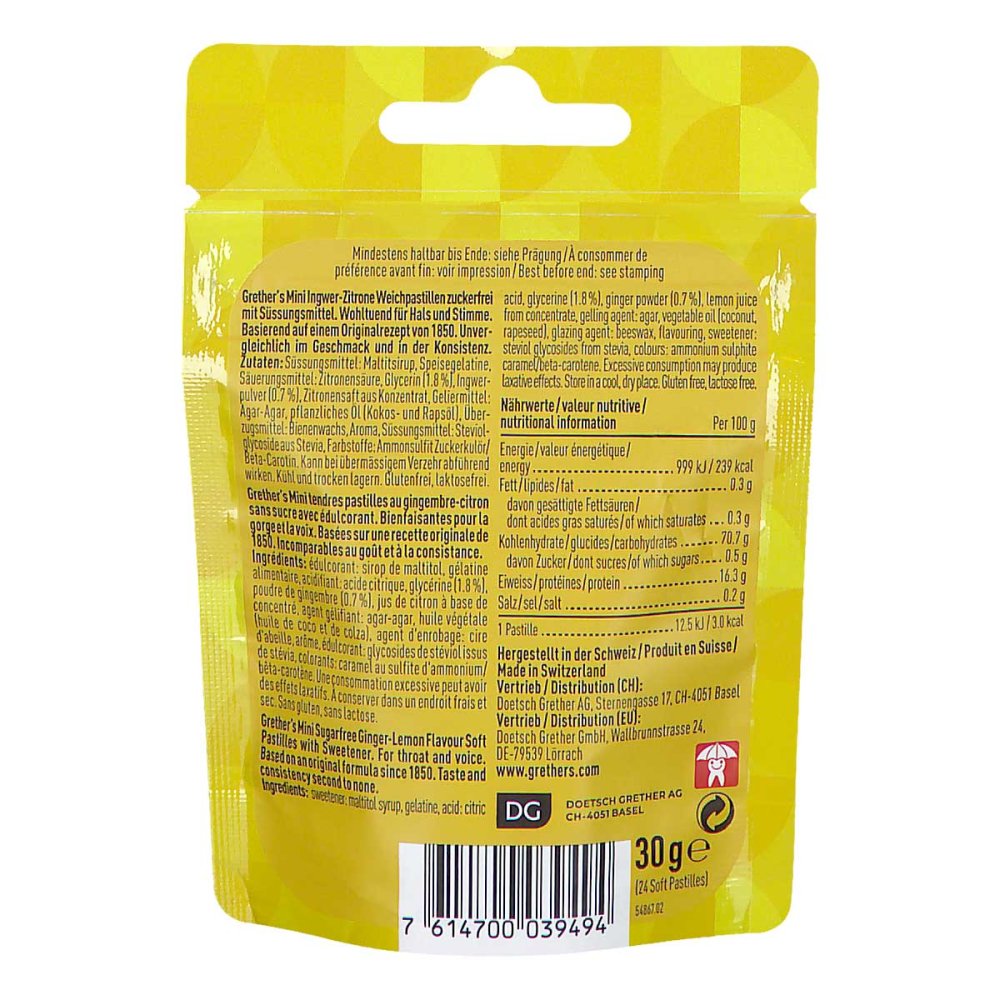 Grethers Ginger Lemon Zuckerfrei Pastillen Mini Beutel 30 g