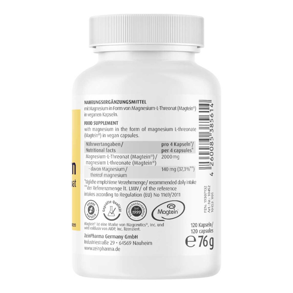 Magnesium-L-Threonat mit patentiertem Magtein® 500mg 120 stk