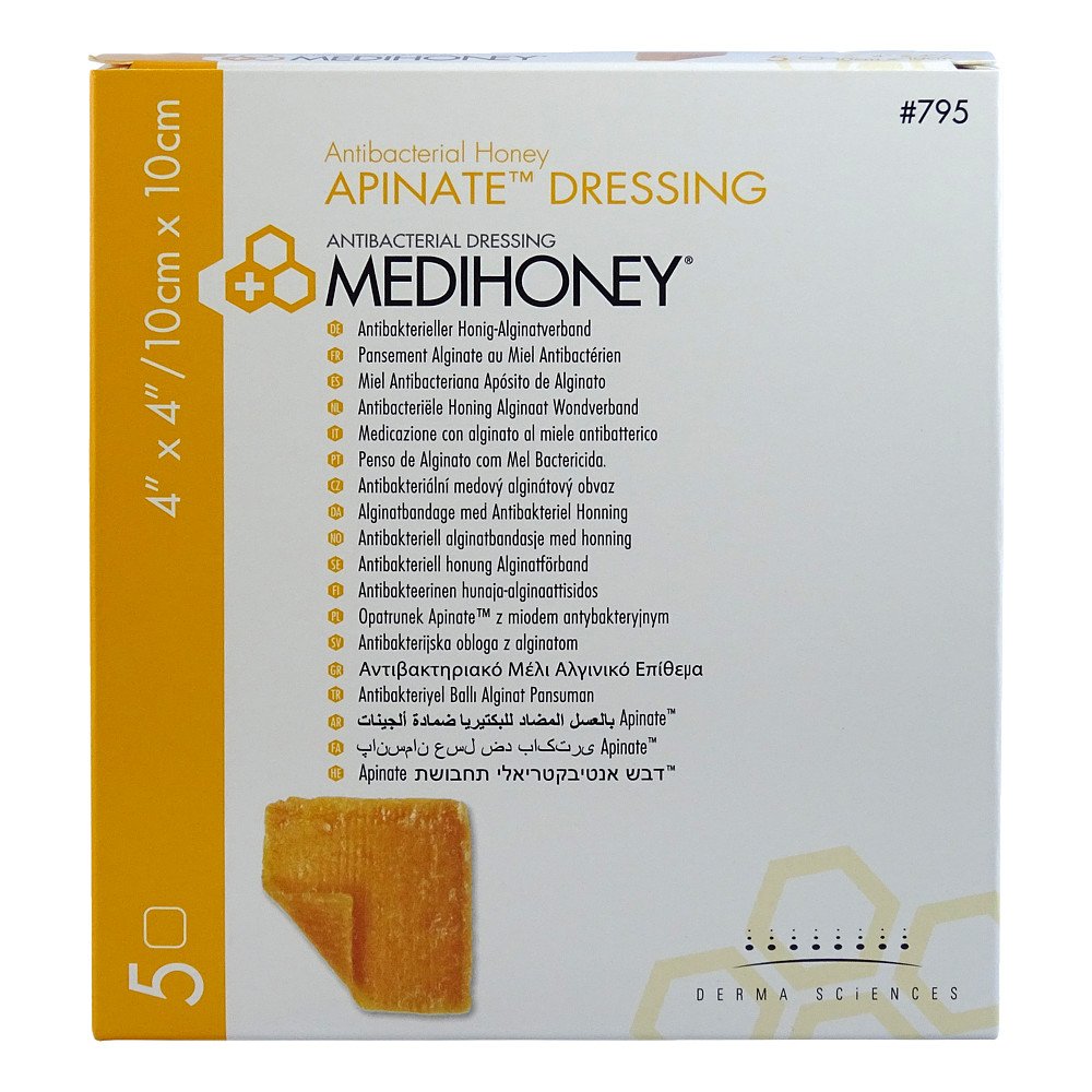 Medihoney Apinate Alginatverband 10x10cm 5 stk