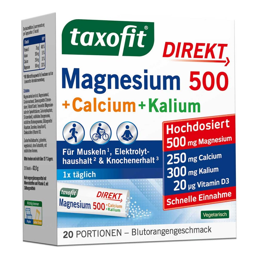 taxofit® Magnesium 500 + Calcium + Kalium DIREKT 20 stk