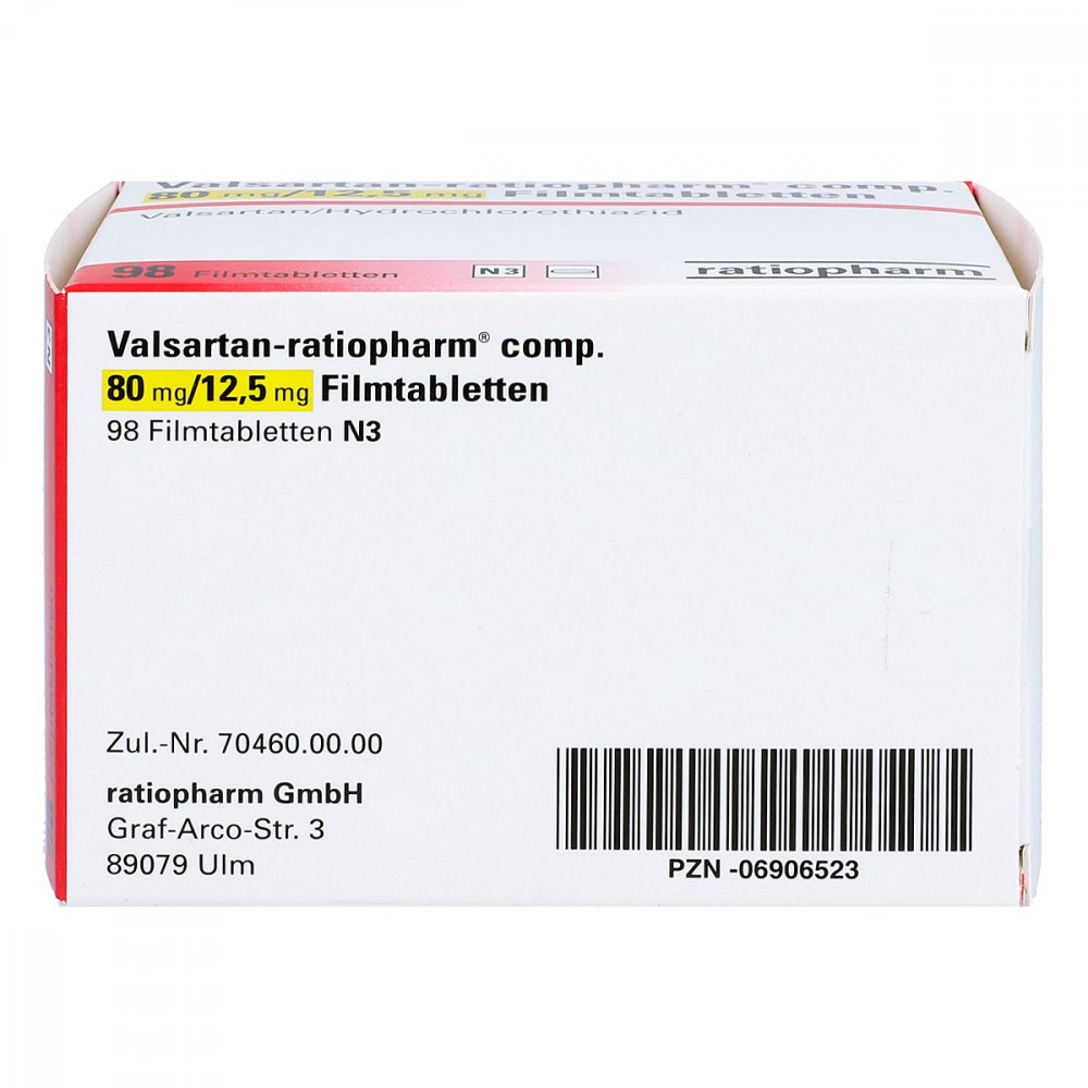 Valsartan-ratiopharm compositus 80mg/12,5mg 98 stk