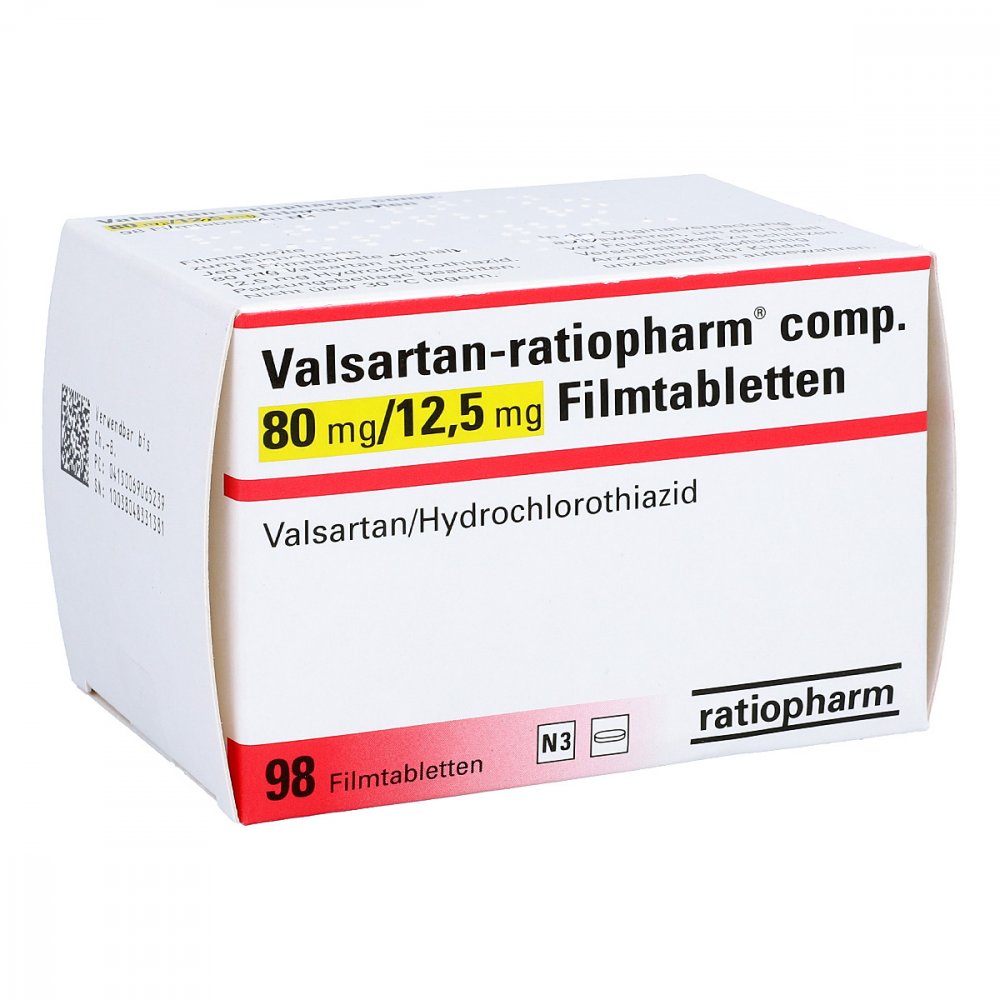 Valsartan-ratiopharm compositus 80mg/12,5mg 98 stk