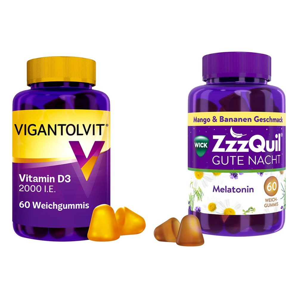 Vigantolvit 2000 i.E. Vitamin D3 60 stk + Wick Zzzquil Gute Nacht Mango & Banane Weichgummis 60 ...
